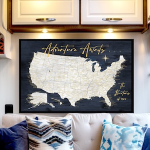 Personalized RV Wall Map, USA Push Pin Map for Family Travels, Camper ...