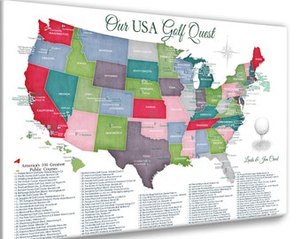 Top 100 Golf Courses Map of USA Gift for Dad Personalized | Etsy