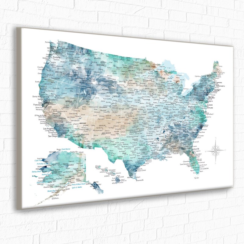 Watercolor Map of Us - Etsy