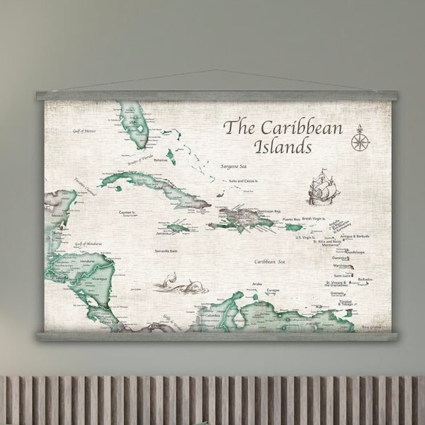 Caribbean Island Map Canvas - Etsy
