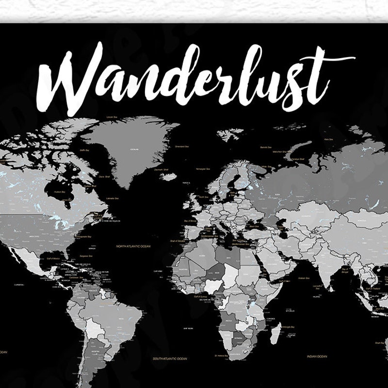 Grayscale World Map - Etsy