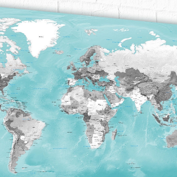 Grayscale World Map - Etsy