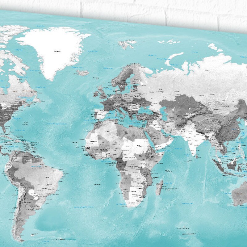 Grayscale World Map - Etsy