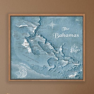 Large Bahamas Wall Map, Travel Theme Decor, Map Gift for Sailing Family ...