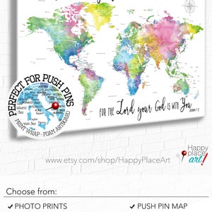 Christian World Map With Scripture, Be Strong and Courageous, Any ...