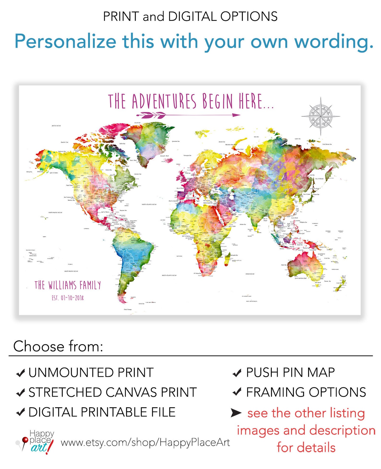 World Map Pin Board Map With Canvas Family Push Pin World - Etsy