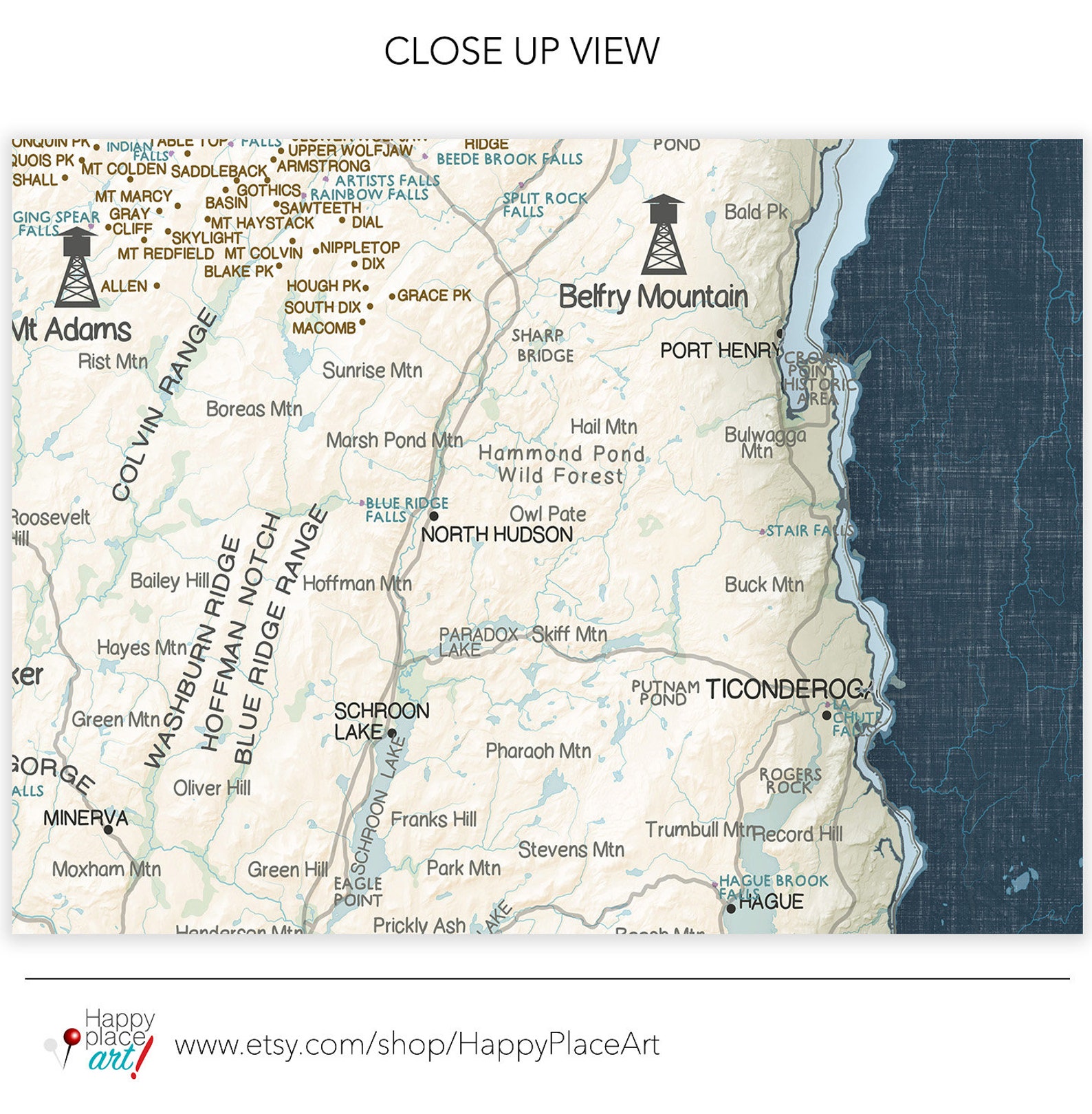 Detailed Adirondack Map Map of ADK Mountains Adirondack | Etsy