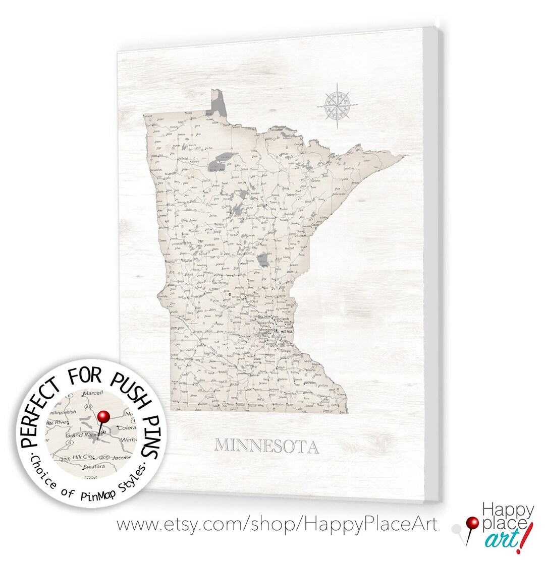Minnesota Map, Large Detailed MN Wall Map, Personalized Road Trip Art ...