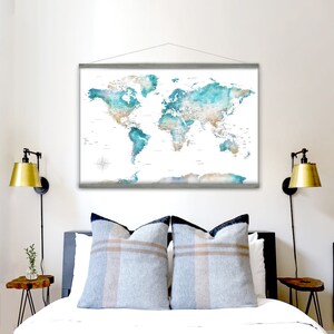 Teal World Canvas Map, Large Wall Map Art Print, Canvas Map of the ...
