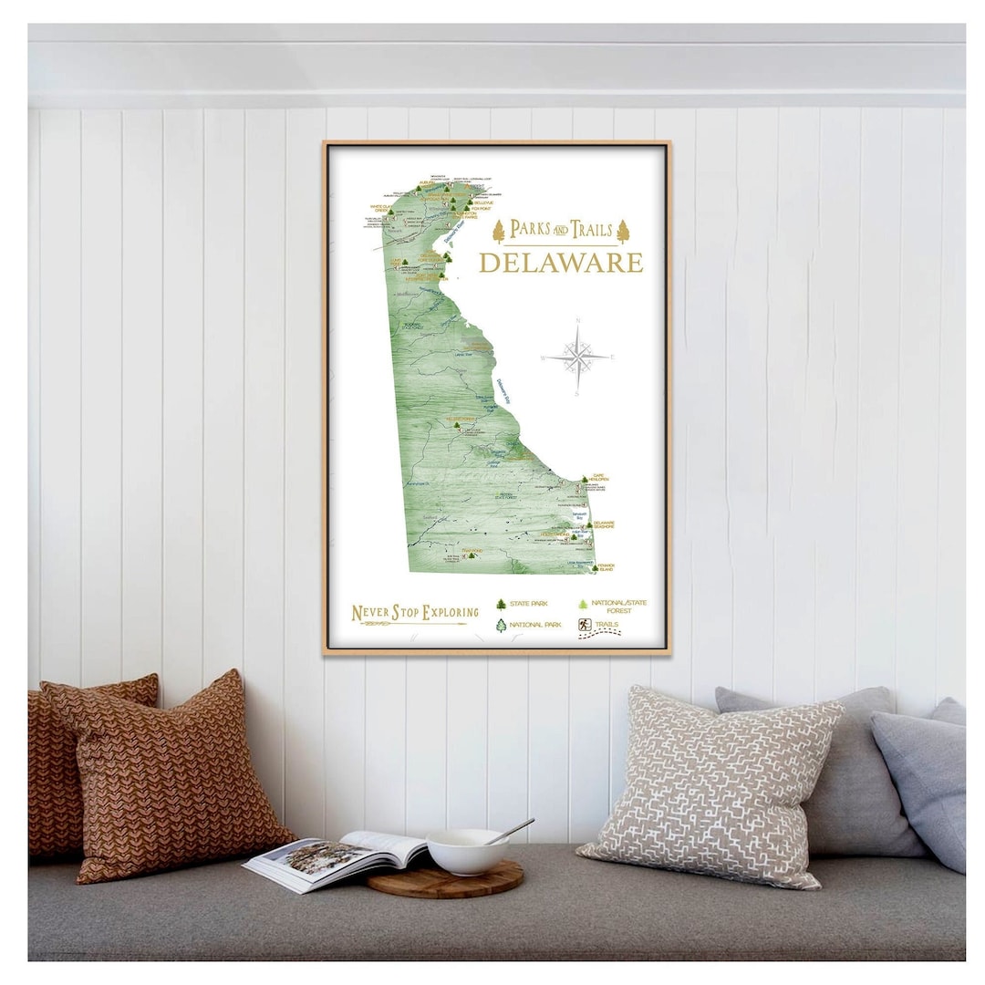 Hiking in State Parks, Delaware Adventure Map, State Parks Print ...