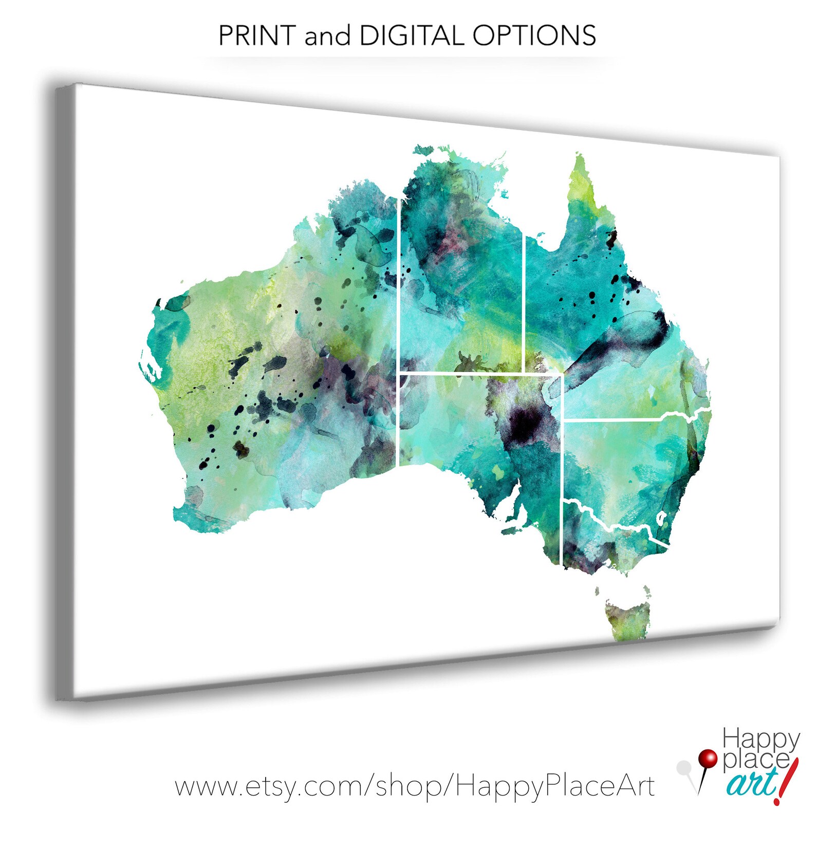 Watercolour Map of Australia, Large Australian Map Poster Turquoise ...