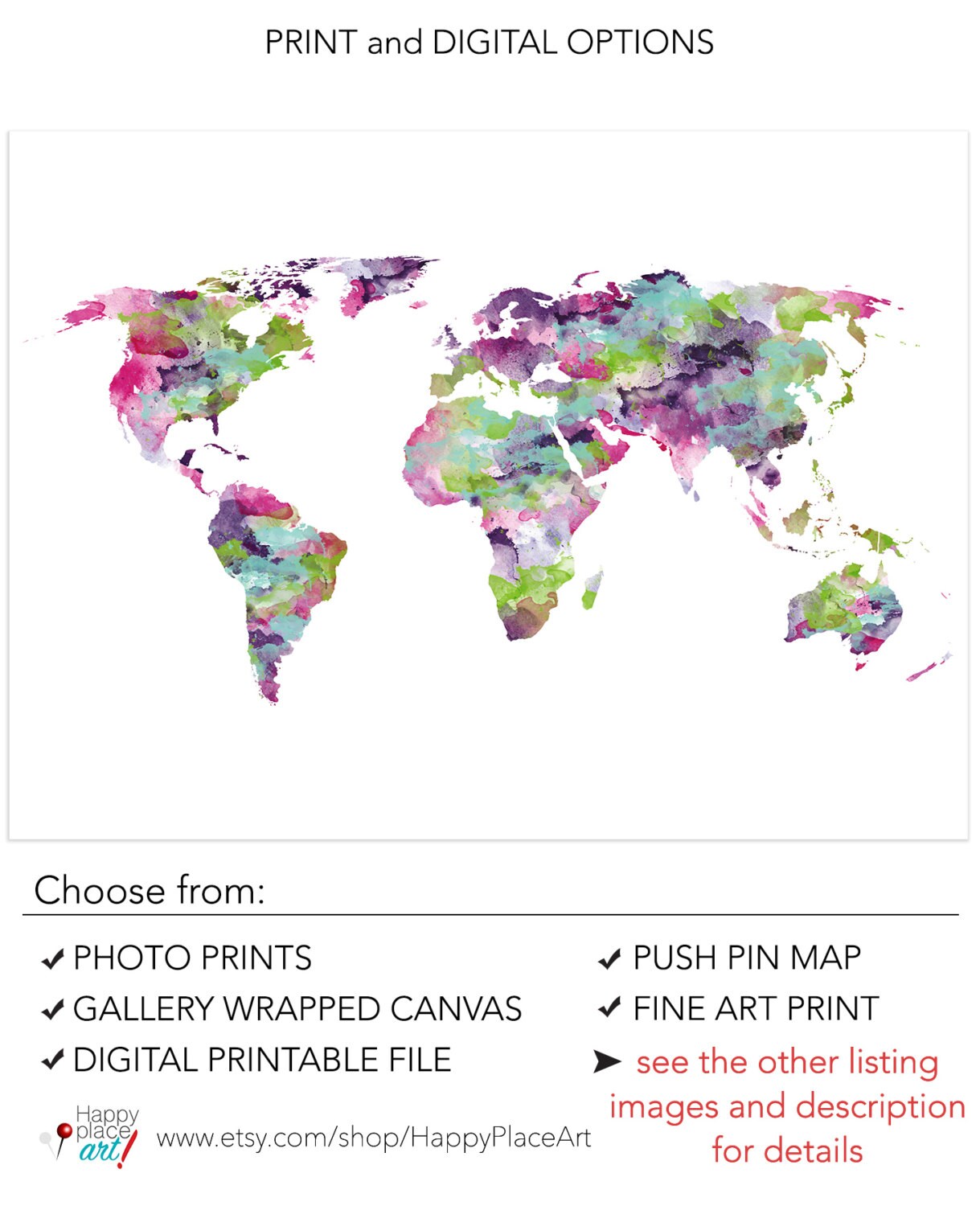 Funky World Map Pink and purple World map. Bright color World | Etsy