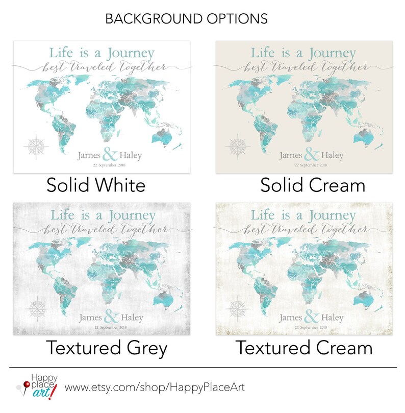 Aqua and Gray Turquoise World Map With Personalised Message. | Etsy