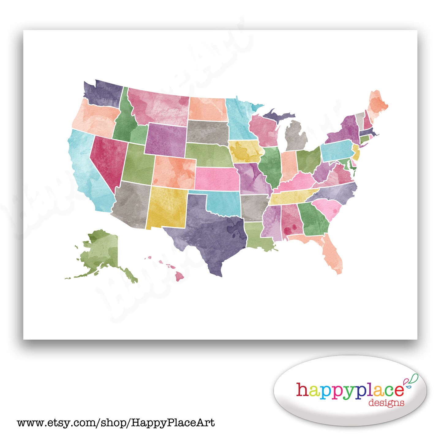 USA Map Watercolor Printable for Instant Download in 8x10 and - Etsy