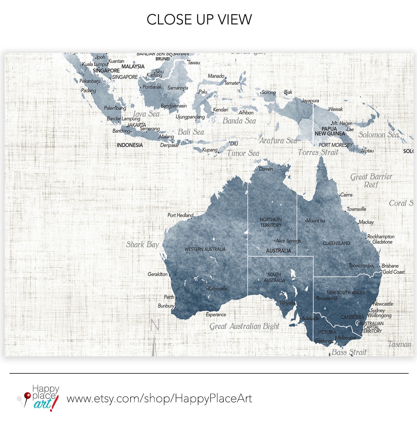 Muted Blue Gray World Map With Cities Large Watercolor Map in | Etsy