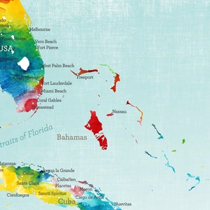 Caribbean Push Pin Map, Pretty Travel Map, Personalized Bucket List Map ...