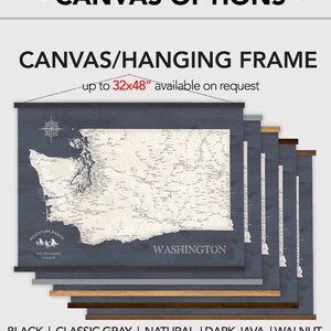 Push Pin WA Map, Washington Wall Map, Detailed Map of WA State, Framed ...