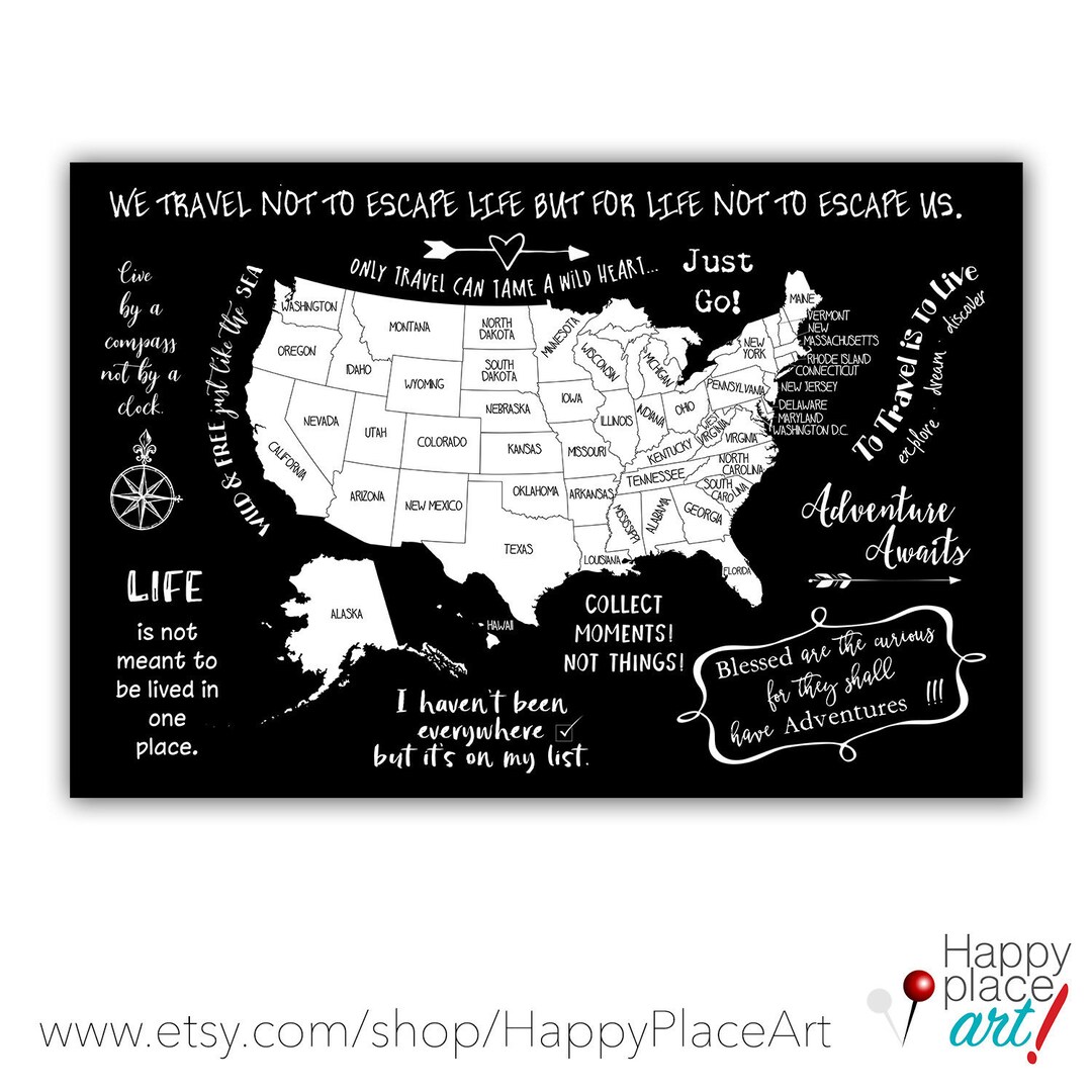 USA Bucket List Map With Travel Quote. Travel Poster for RV Road Trips ...