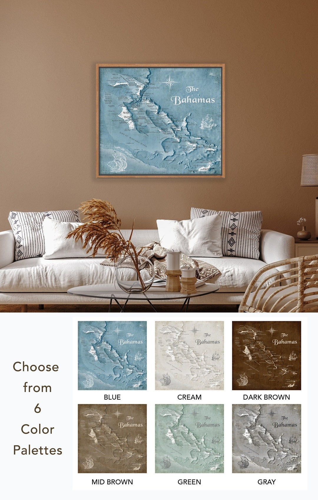 Large Bahamas Wall Map, Travel Theme Decor, Map Gift for Sailing Family ...