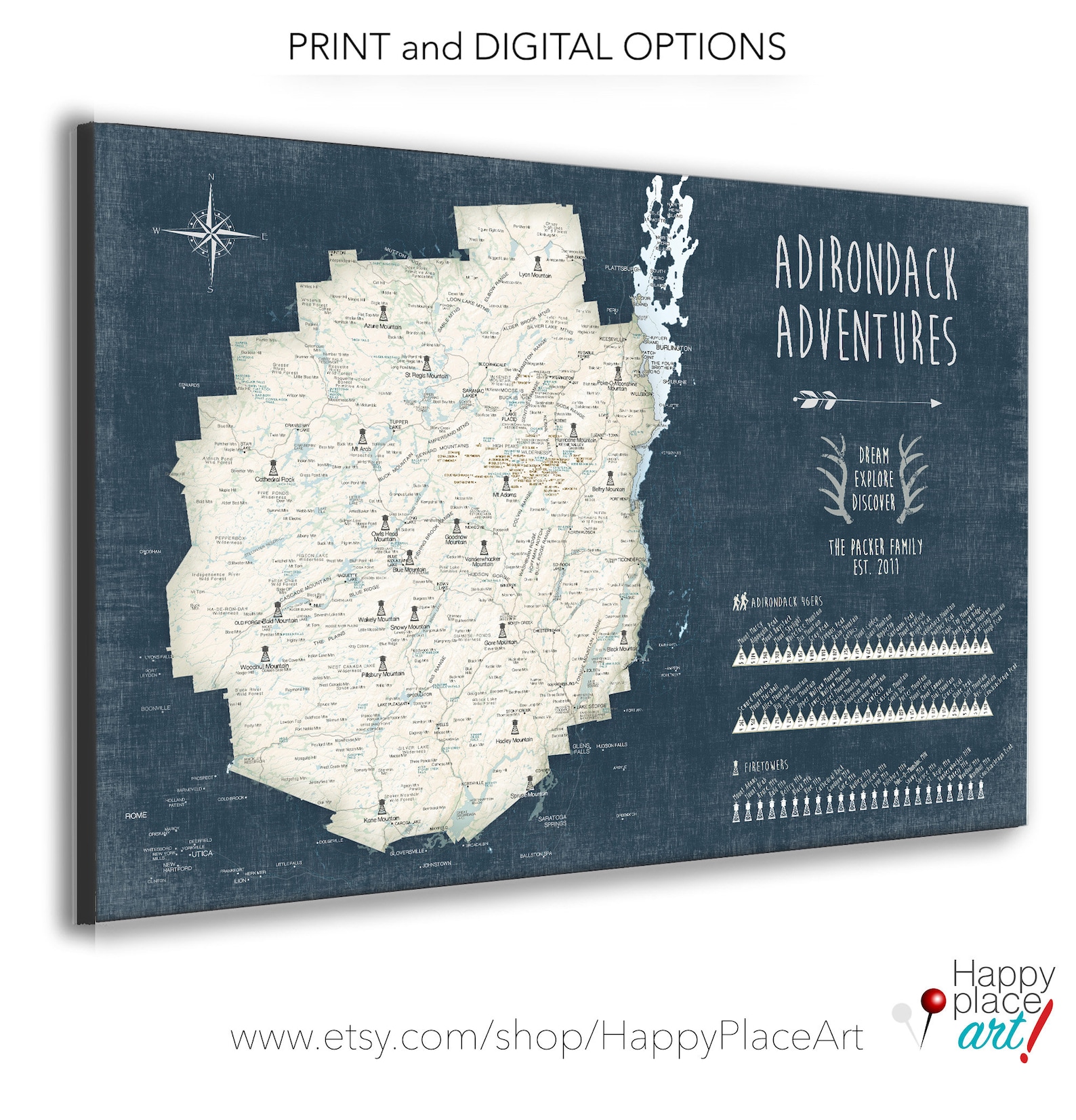 Detailed Adirondack Map Map of ADK Mountains Adirondack - Etsy