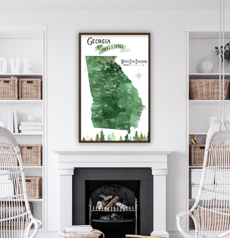 Georgia Map With State Parks and Hiking Trails, Push Pin Map of GA ...