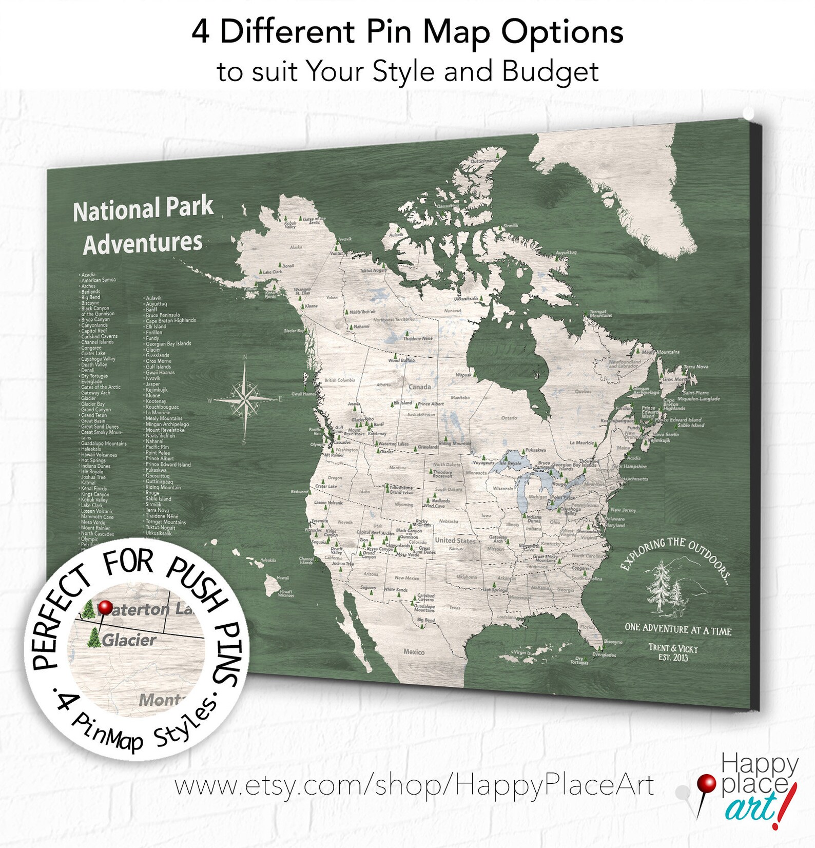 Push Pin National Parks Map, Personalized Pin Map With Personalization ...