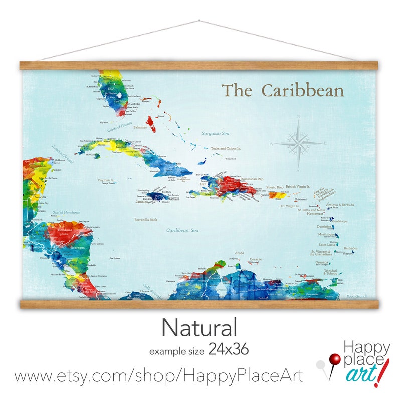 Any Title - Personalized Sailing Map, Detailed Caribbean Map, Gift ...