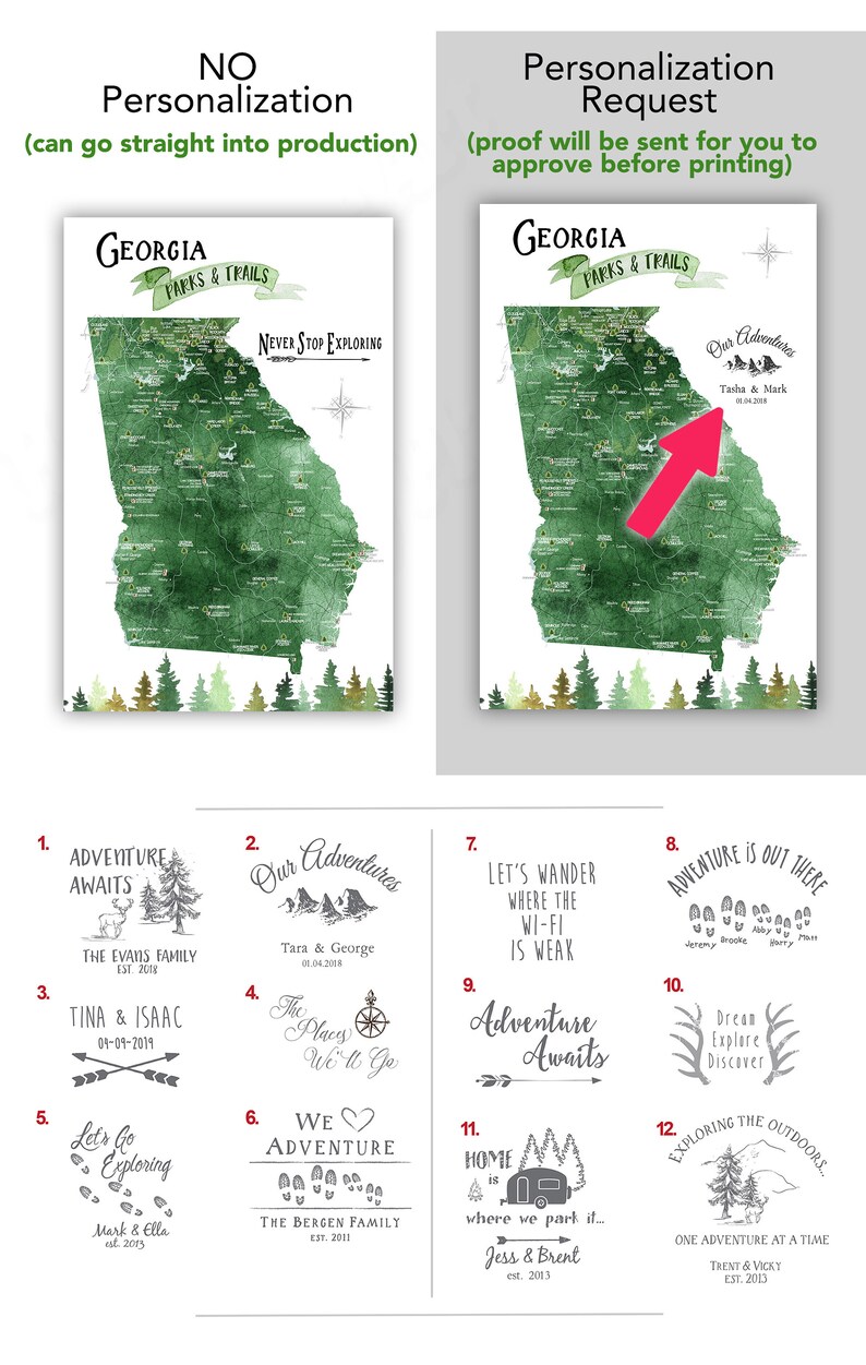 Georgia Map With State Parks and Hiking Trails, Push Pin Map of GA ...