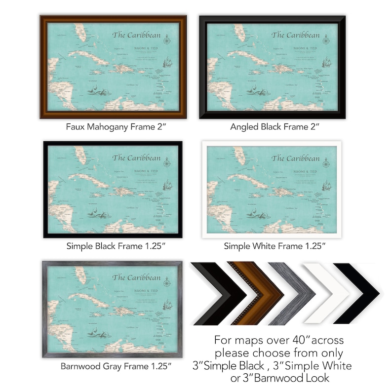 Personalized Push Pin Map of Caribbean With Frame or Ready to Hang ...