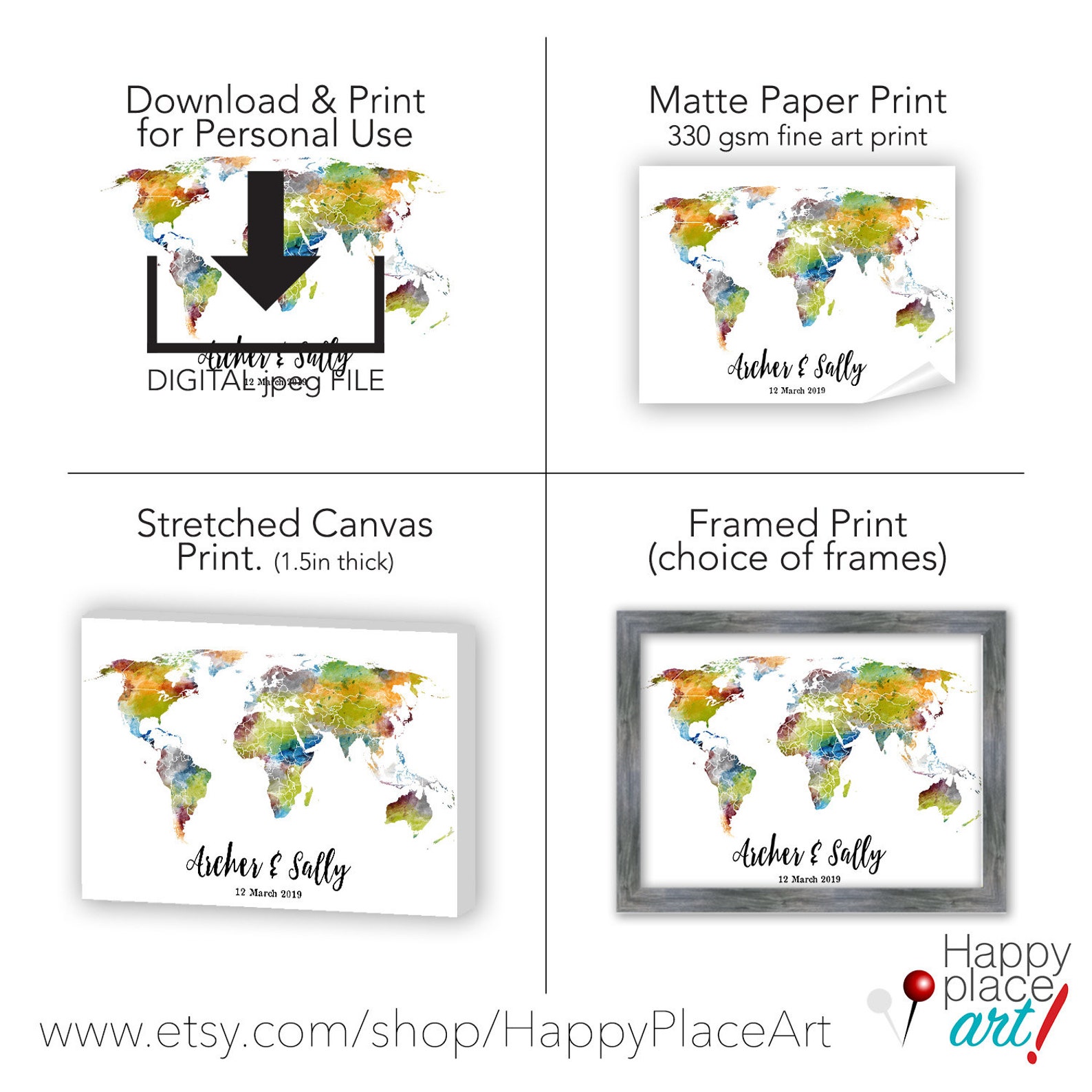 Custom Watercolor Travel map Wedding signature map | Etsy