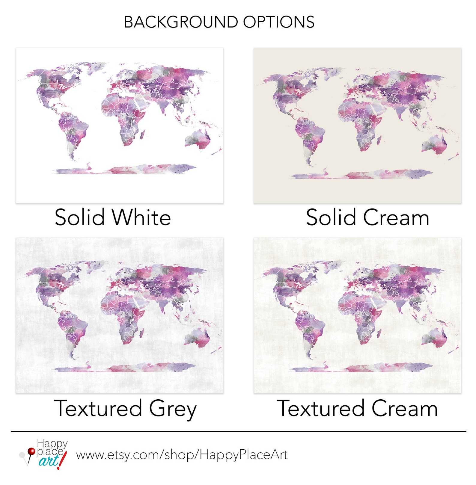 World Map Canvas Pink and Purple Watercolor World Map - Etsy