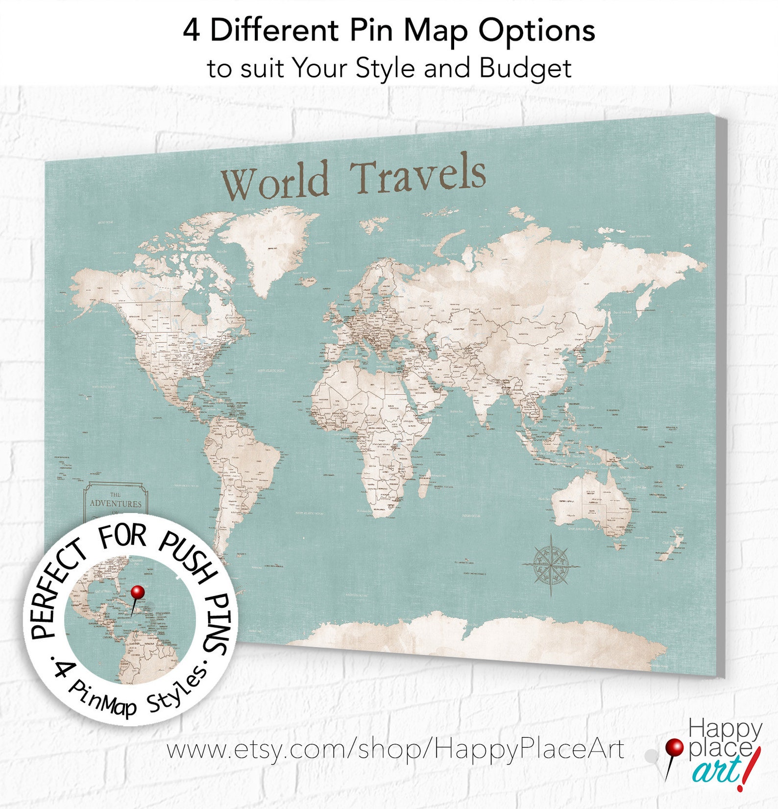 Push Pin Map of the World to Pin Travels. Personalize With a - Etsy