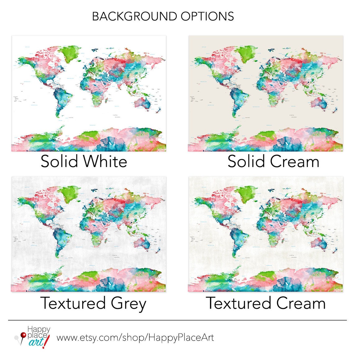 Huge Watercolor World Map Poster Turquoise and Coral Nursery | Etsy