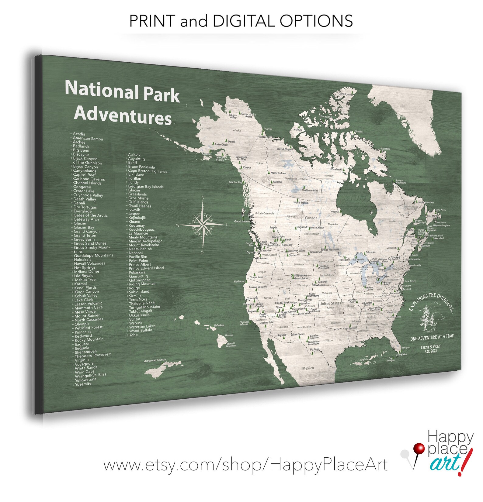 Push Pin National Parks Map, Personalized Pin Map With Personalization ...