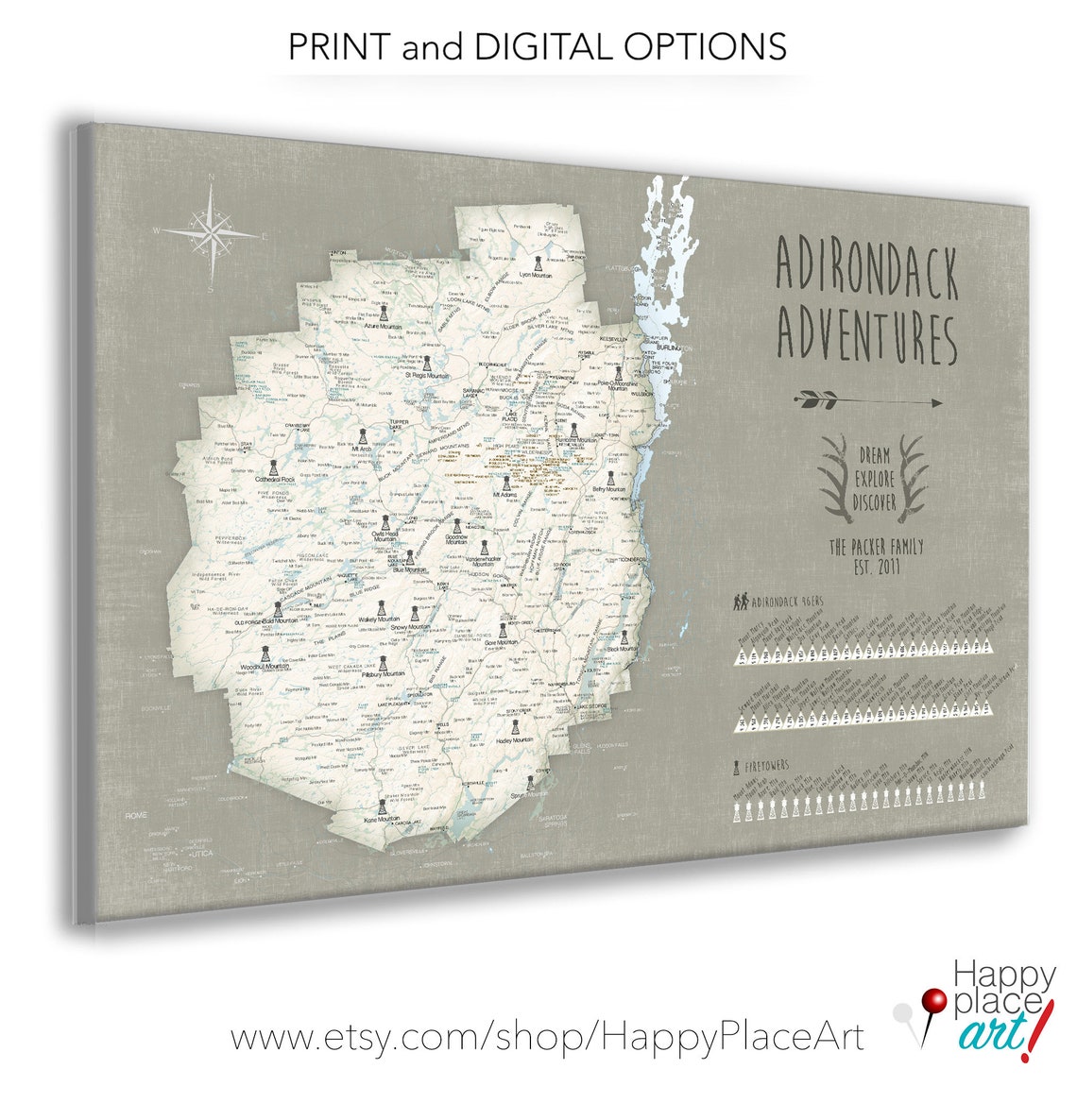 Hike the 46 Peaks & Pin Your Progress on a Push Pin Map Adirondack ...