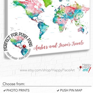 Family Adventure Travel Push Pin Map, Colorful Personalization World ...