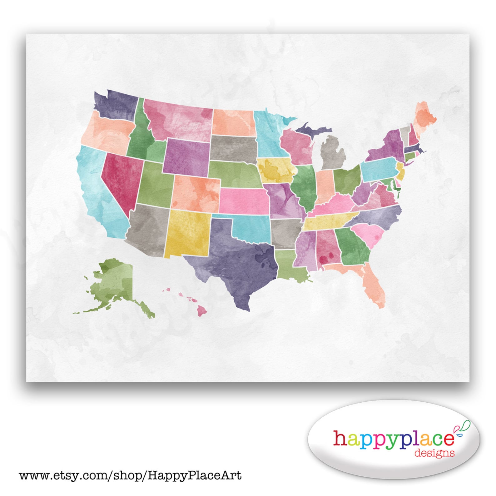 USA Map Watercolor Printable for Instant Download in 8x10 and - Etsy