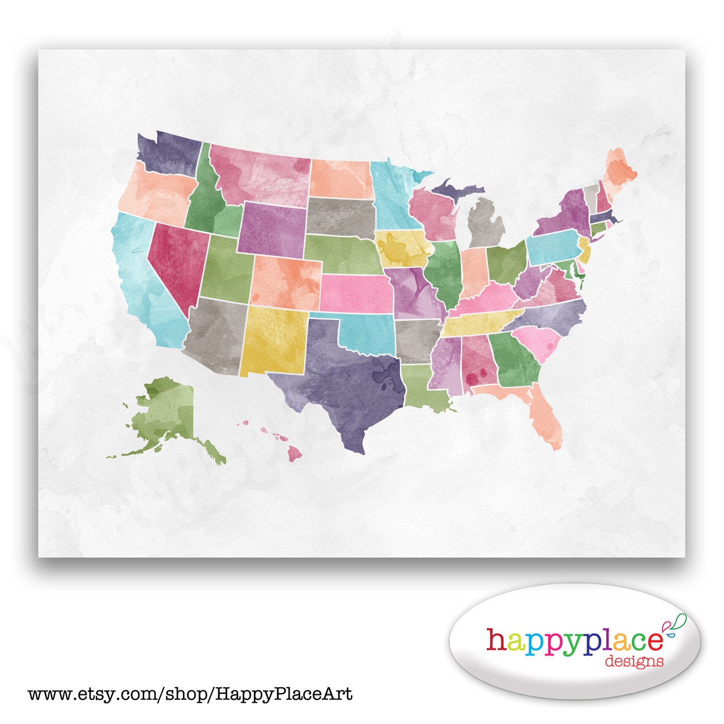 USA Map Watercolor Printable for Instant Download in 8x10 and - Etsy