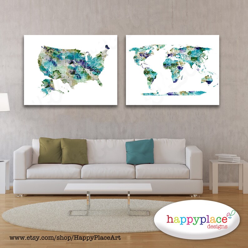Large Watercolor World Map, Vintage Cream, Large World Map, Push Pin ...