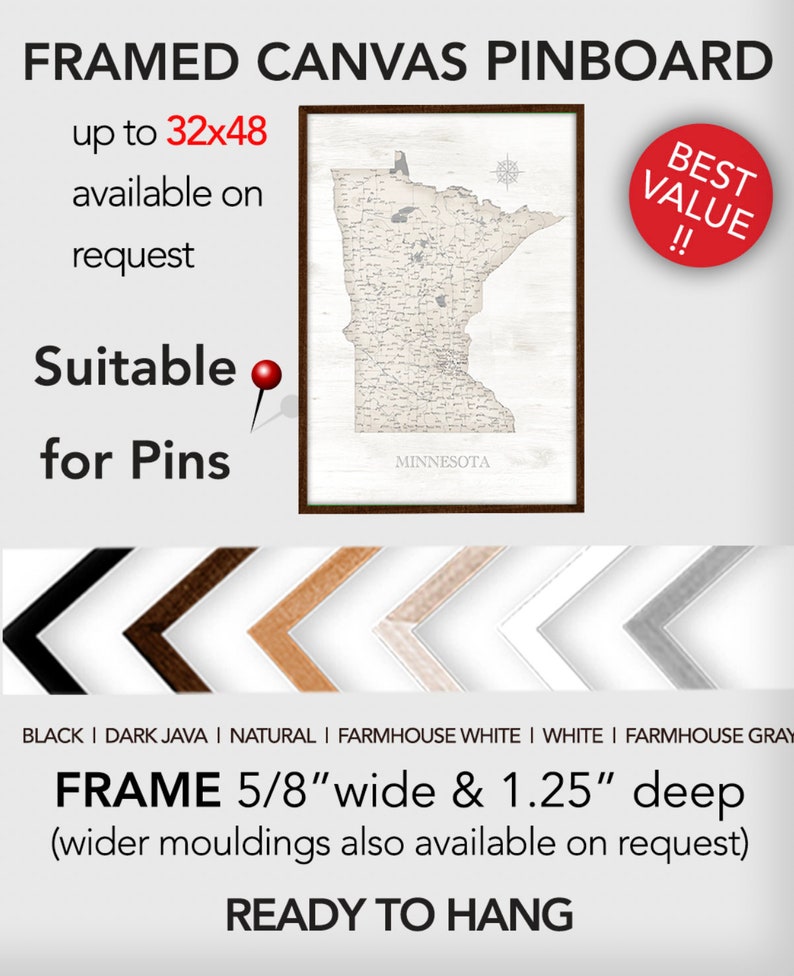 Minnesota Map, Large Detailed MN Wall Map, Personalized Road Trip Art ...