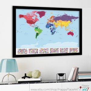 Detailed World Map With City Labels, Map With Flags, World Map Print ...