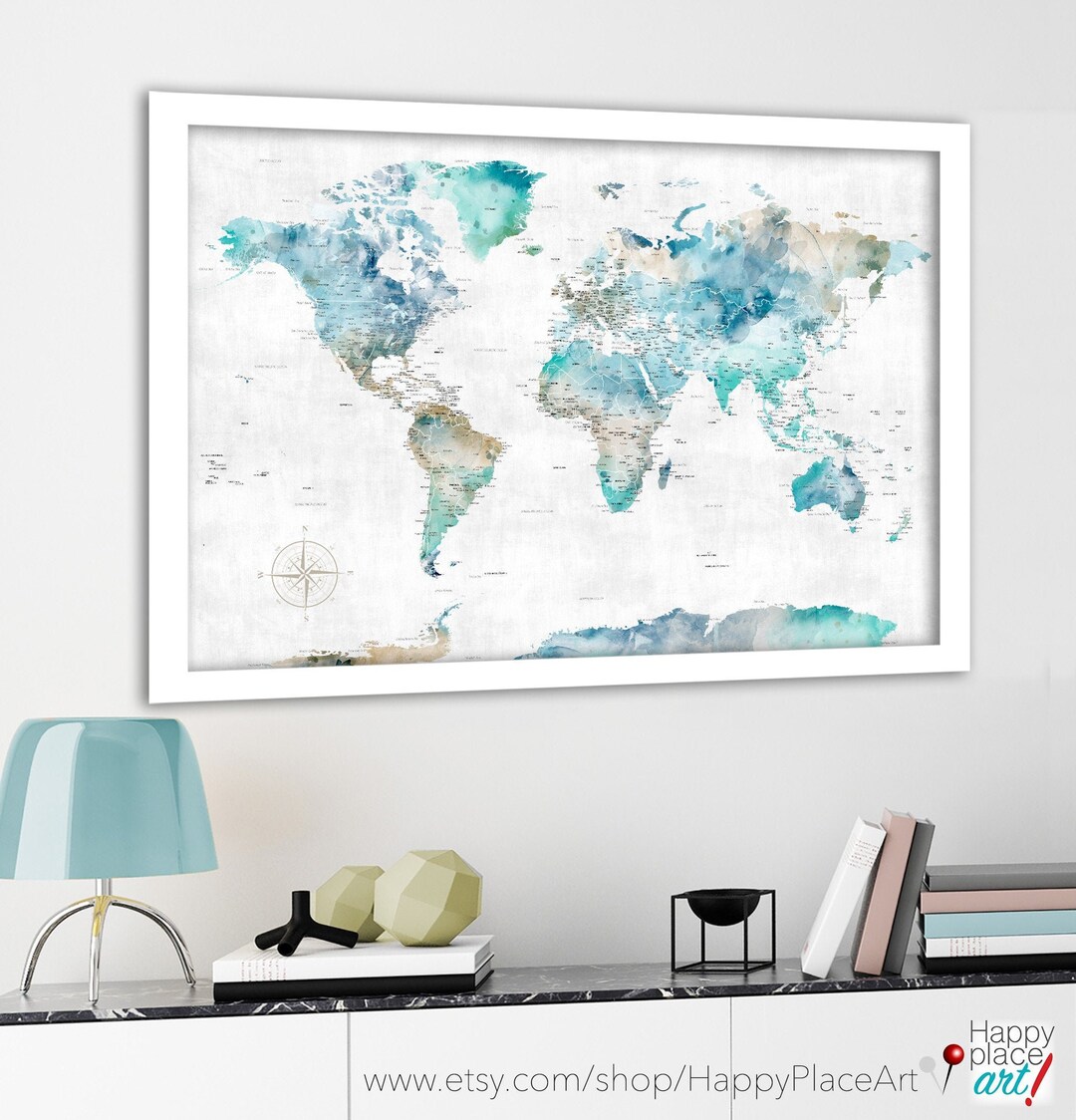 Travel Map for Push Pins, World Pin Map, Foamboard for Pins, Print ...