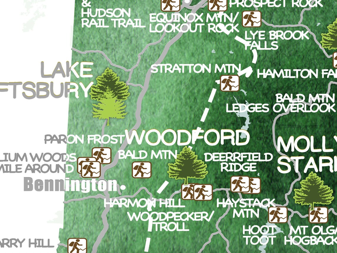 Vermont Hiking Trails & State Parks of VT, Personalized Vermont Map ...