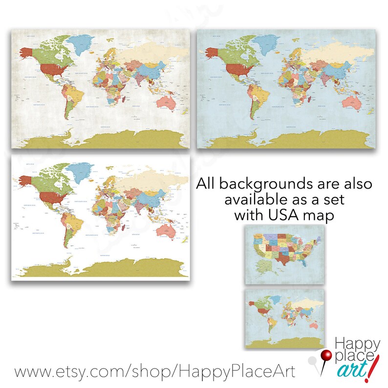 Large World Map Modern Detailed Map Art Political Country | Etsy