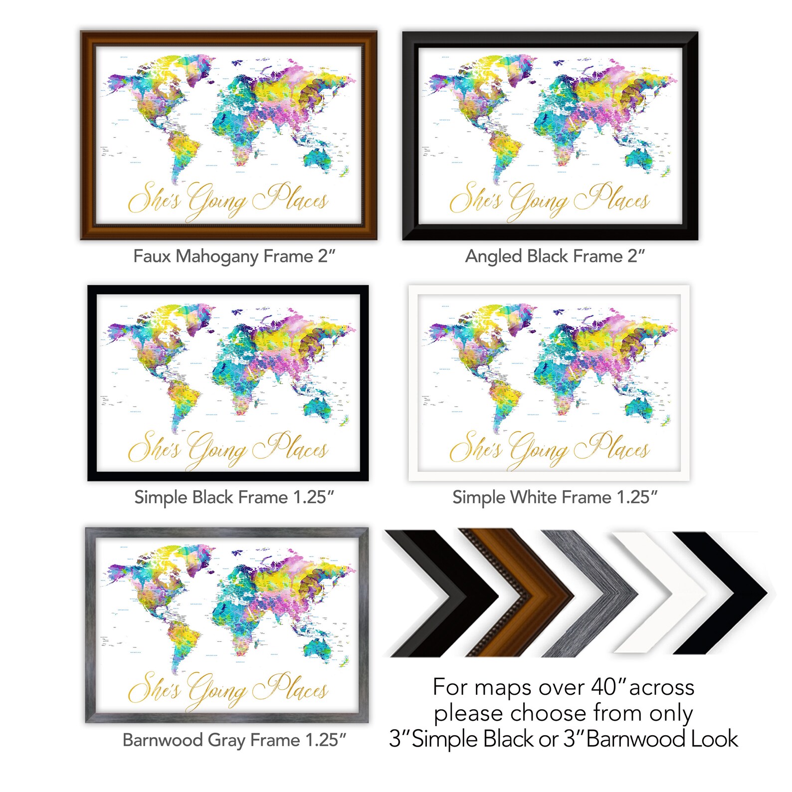 She's Going Places World Map With Lots of Detail. Personalized Push Pin ...