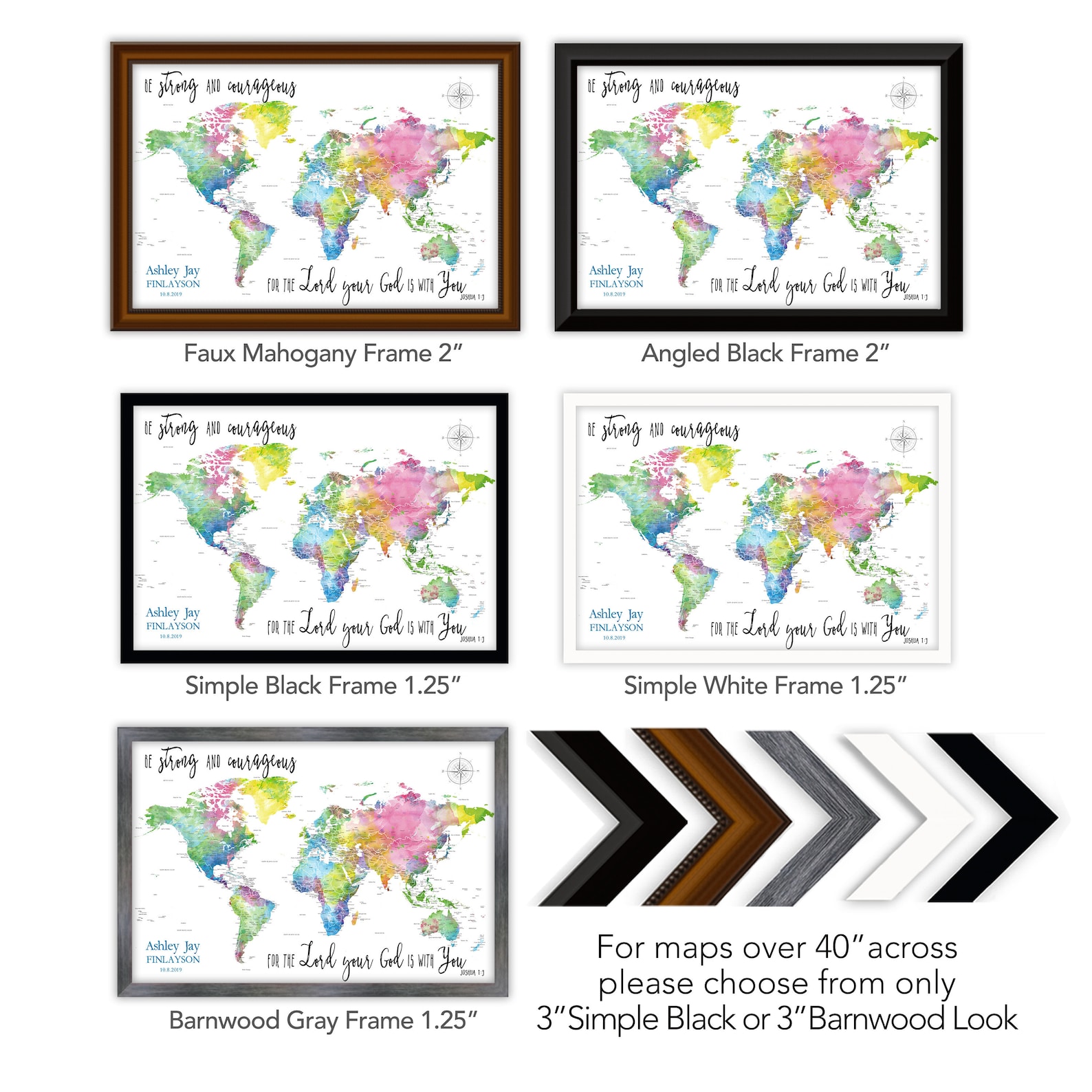 Christian World Map With Scripture, Be Strong and Courageous, Any ...