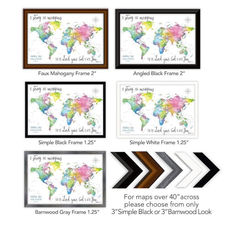 Christian World Map With Scripture, Be Strong and Courageous, Any ...