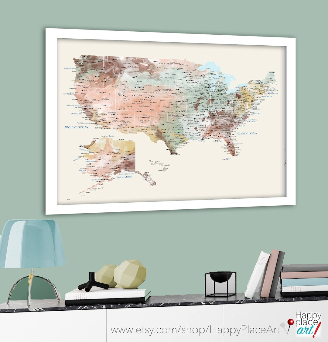 USA Map With States, City Labels, USA States, Push Pin USA Map ...