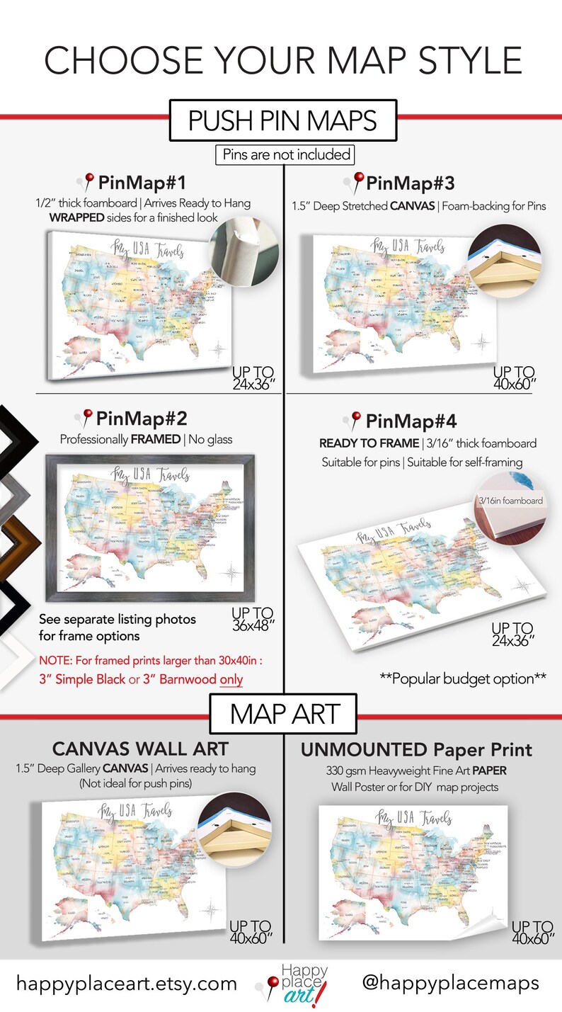 USA Travel Map Pretty USA Pinboard Wall Map for Young Woman | Etsy