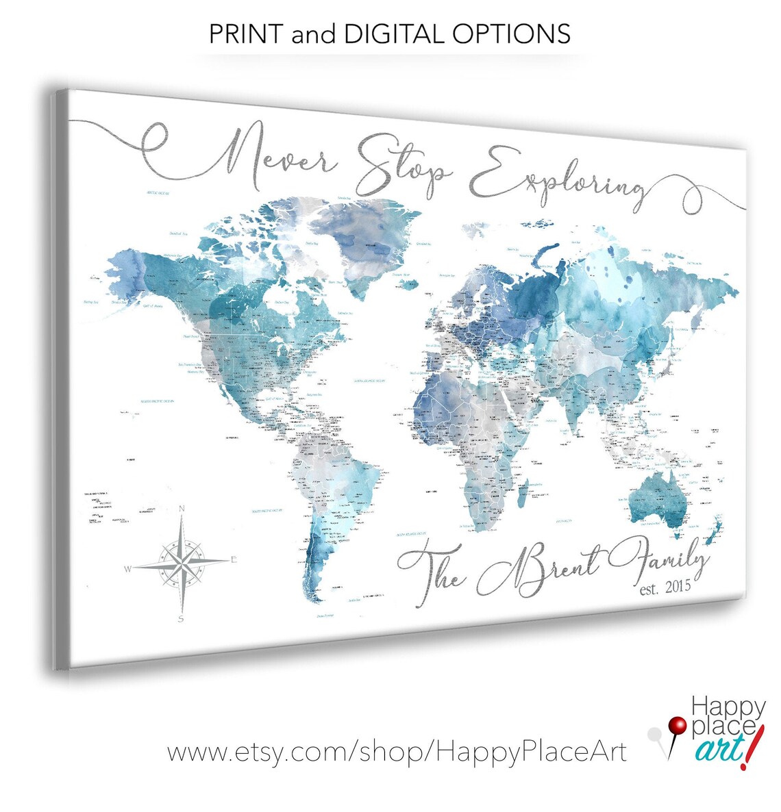 Never Stop Exploring World Map Gift for Wife Pin Board Map - Etsy